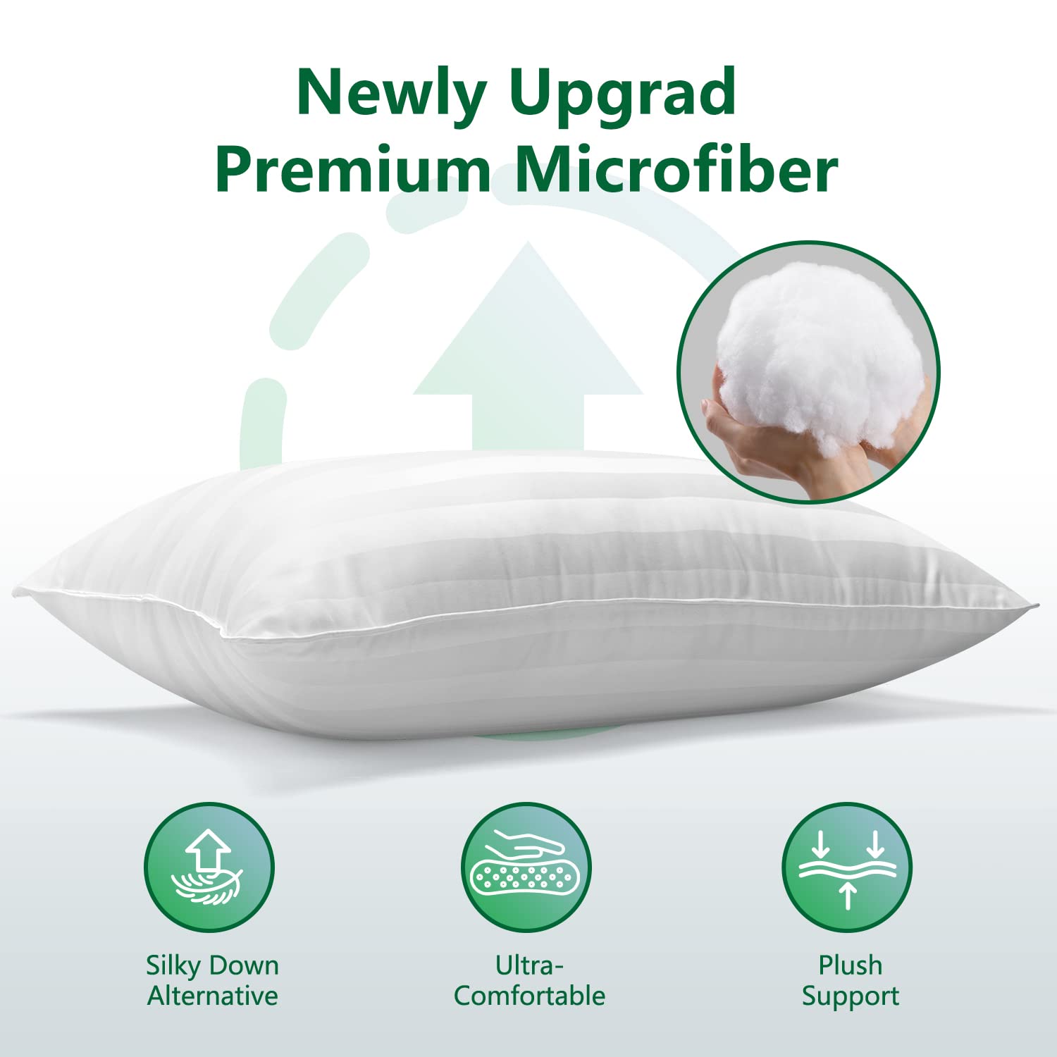COZSINOOR Queen Size Cooling Bed Pillows for Sleeping: Hotel Quality, Set of 2 - Down Alternative Microfiber Filled for Back, Stomach, Side Sleepers, Breathable, and Skin-Friendly