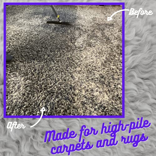 Room Groom PET Carpet Rake and Groomer with Telescoping 54 Inch Adjustable Handle, Rugs, and Artificial Turf, Purple Grip, Black/Purple