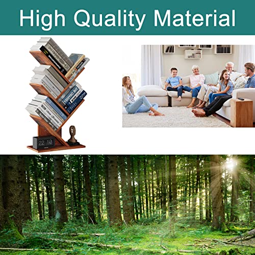 ZRWD Tree Bookshelf, 4-Tier Book Storage Organizer Shelves Floor Standing Bookcase, Wood Storage Rack for Office Home School Shelf Display for Cd/Magazine(Rustic Brown)