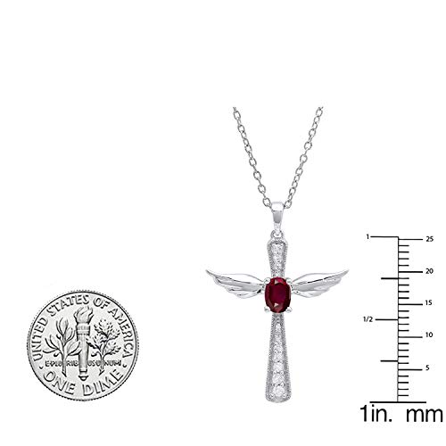 Dazzlingrock Collection 6X4 MM Oval Ruby & Round Diamond Angel Cross Pendant, Sterling Silver