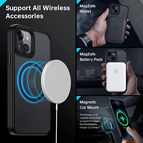 Meifigno Magnetic iPhone 13 Mini Case, Military Grade Protection, MagSafe Compatible, Translucent Matte, Soft Silicone Edge, 5.4 Inch, Black