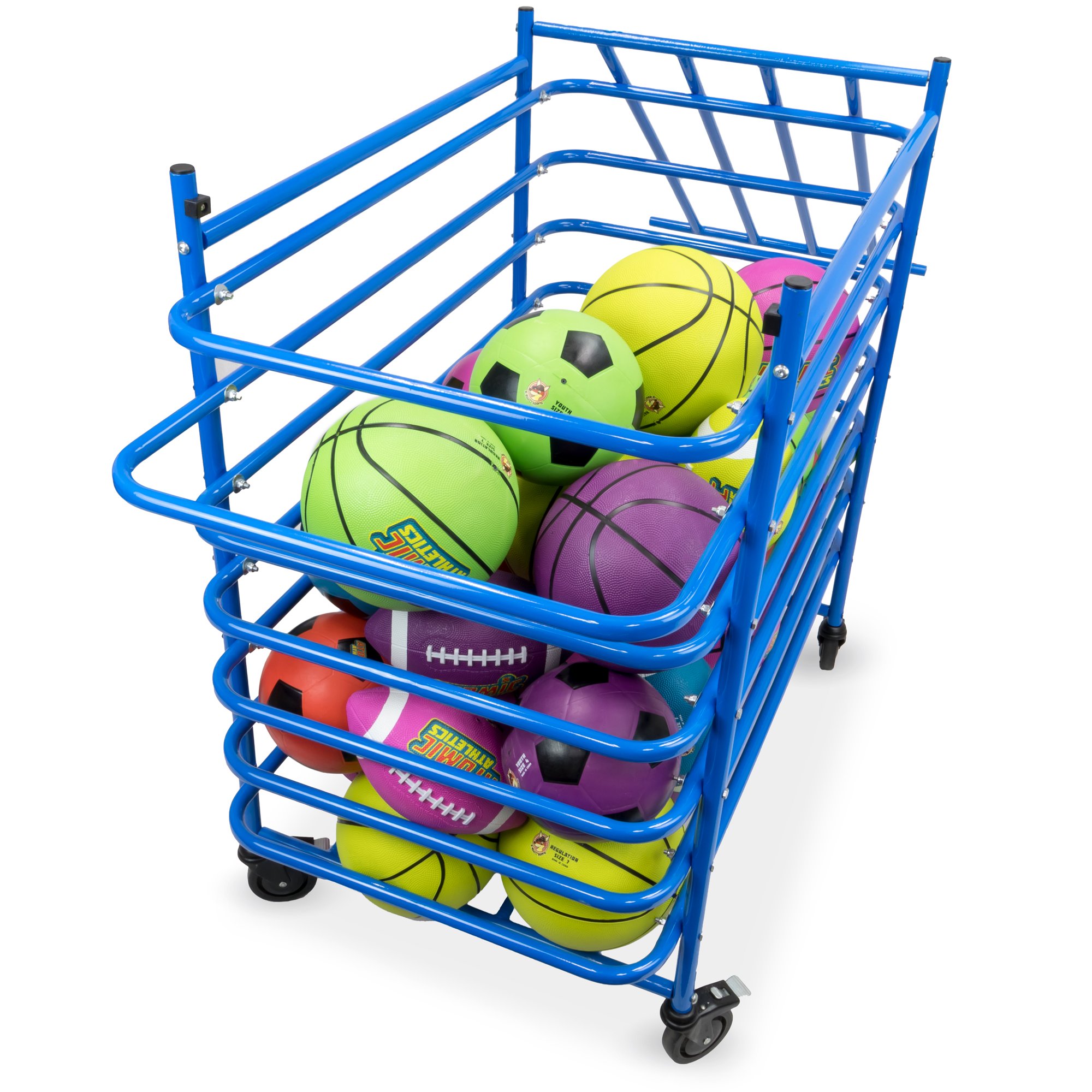 Crown Sporting Goods Metal Sports Ball Cage - Multi-Sport Steel Frame Ball Locker with Caster Wheels and Lock