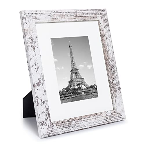 upsimples Picture Frame Distressed White with Real Glass, Display Pictures 5x7 with Mat or 8x10 Without Mat, Multi Photo Frames Collage for Wall or Tabletop Display, Set of 6