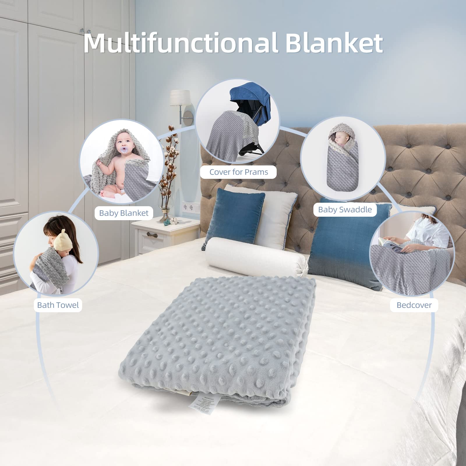 Gray Minky Blanket Ultra Thick Bed Throws Double Side Dotted Backing 30" x 40" Baby Minky Blanket Fleece Plush Baby Blanket Super Soft Minky Dot Baby Blanket for Sleeping Stroller (Grey)