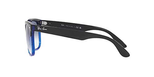 Ray-Ban RB4487 Steve Square Sunglasses, Black on Transparent Blue/Clear Gradient Light Blue, 54 mm