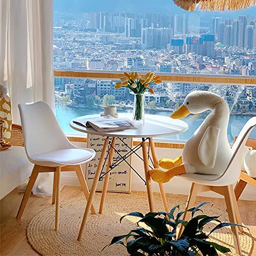 Round Dining Table White Kitchen Table White Dining Table with MDF Top Modern Style Coffee Table Leisure Dining Room Round Table for Kitchen Living Room(with A Free Table Cloth)