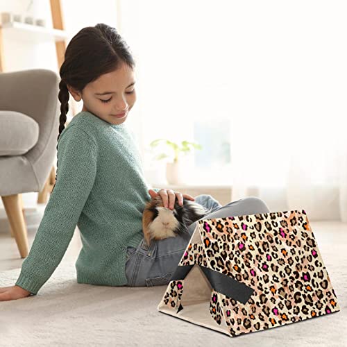 Orange Rosy Leopard Pattern, Hamster Hideout House Bed for Gerbils Chipmunks Squirrels Hedgehogs Guinea Pigs Small Animal Cage Habitat Decor