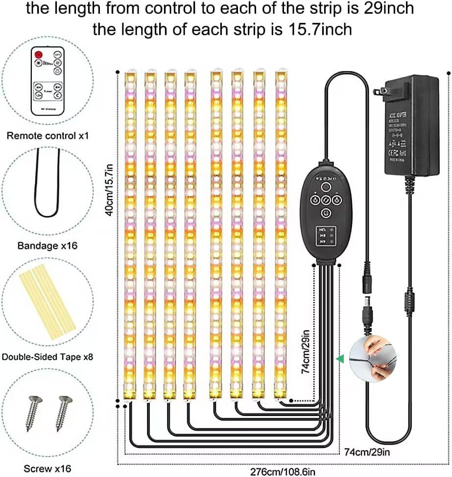 Grow Lights Strip Full Spectrum Cabinet Lights Grow Plant Light with 4/8/12H Auto On/Off Timer,384 LEDs 10 Brightness Grow Bar Strips Sunlike Grow Lamp for Indoor Plants 8 Pack