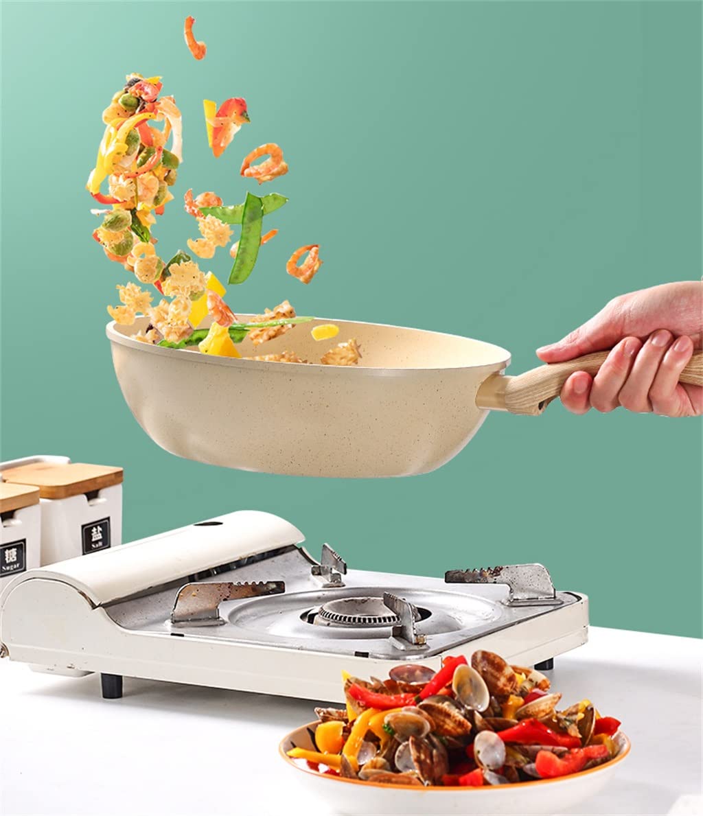 DHTDVD Frying Pot Thickened Omelet Pan Wok Home Non Stick Pan Kitchen Cooking Breakfast Maker Gas Induction Cooker (Color : Beige, Size : 24cm)