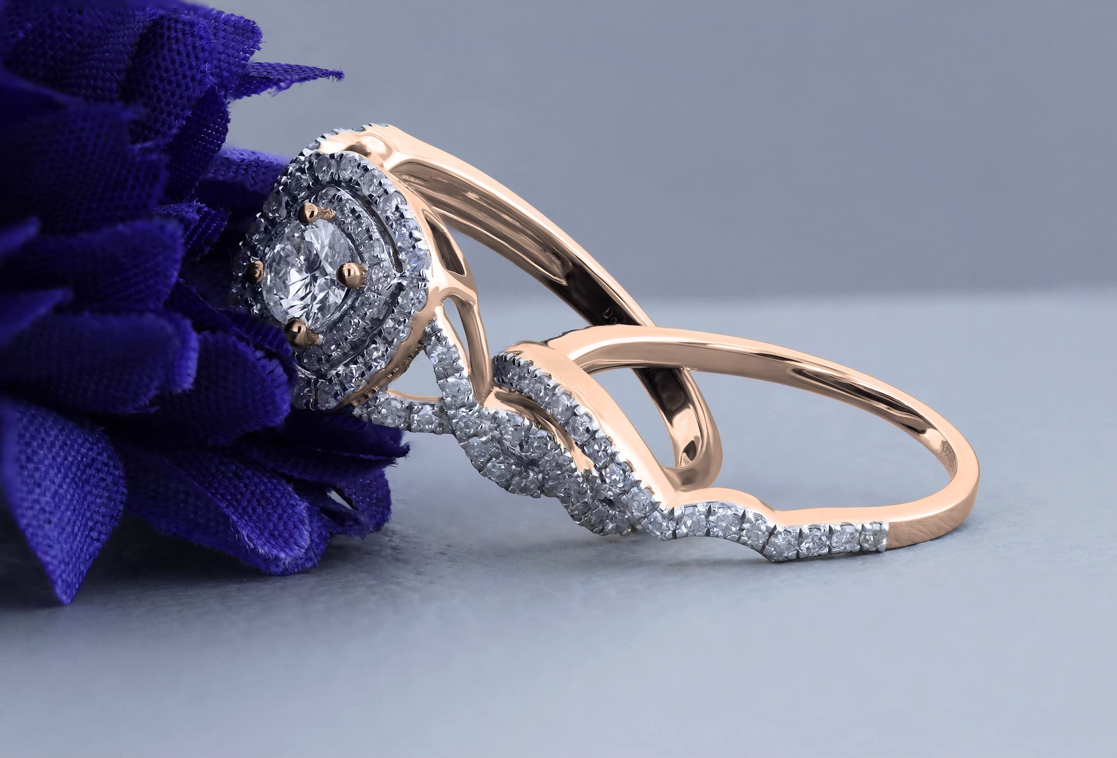 Dazzlingrock Collection 1.00 Cttw Round White Diamond Cushion Shaped Halo Engagement Ring Set for Women in 14K Solid Rose Gold, Size 10