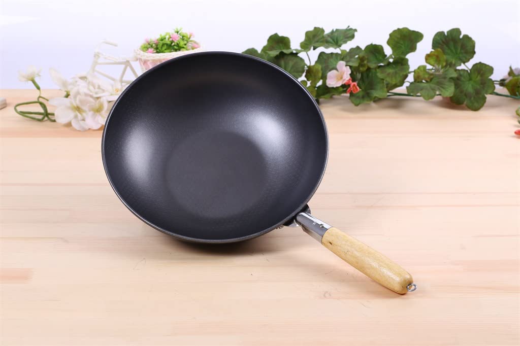 DHTDVD Frying Pan High-end Home Non-Stick 30cm Wooden Handle Traditional Wok Super Cost-Effective Scrambled Eggs