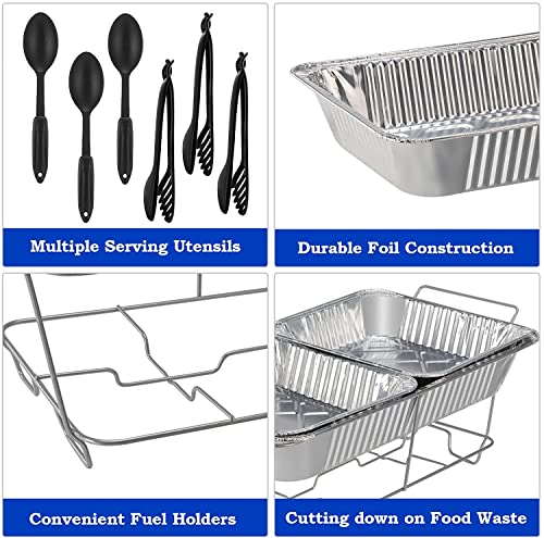 ROVSUN Chafing Dish Buffet Set Disposable, Buffet Servers and Warmers, Food Warmer for Parties Buffets, 48 Pieces Catering Set, Includes Full-Size Wire Chafer Stand, Disposable Pans & Utensils