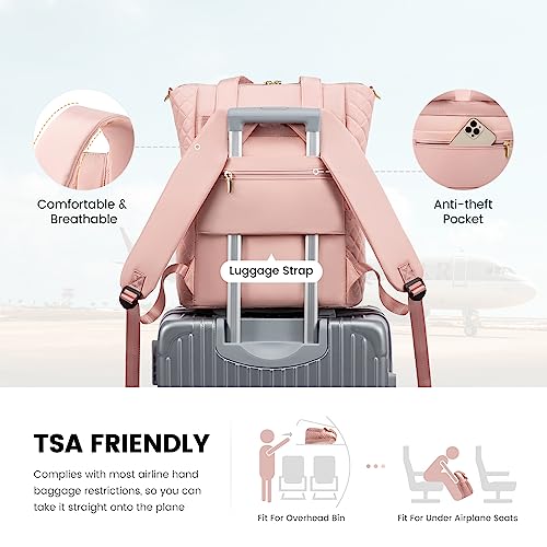 LOVEVOOK Laptop Backpack for Women 15.6 inch,Diamond Quilted Convertible Backpack Tote Laptop Computer Work Bag,Cute Womens Travel Backpack Purse College Teacher Carry on Back pack with USB Port,Pink