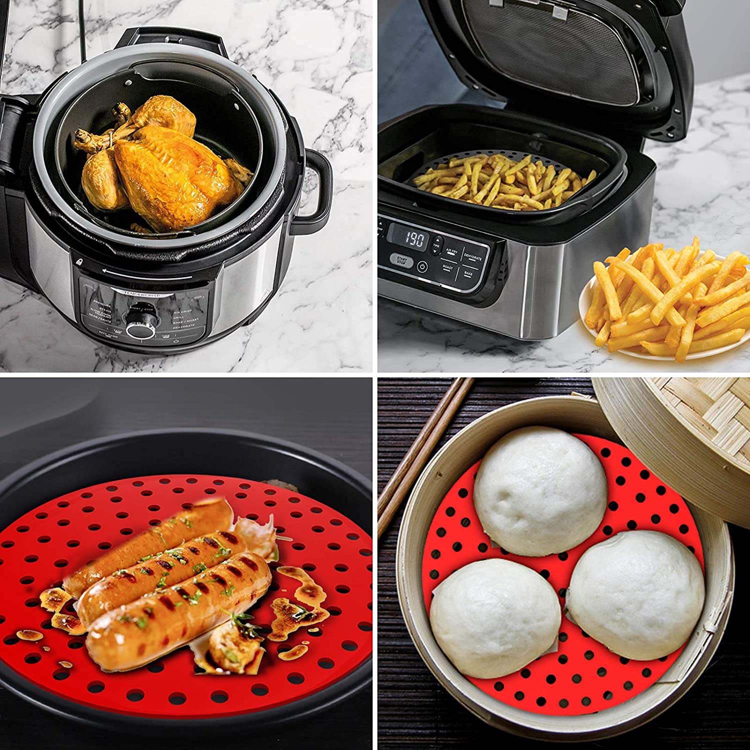 Goneby Reusable Silicone Air Fryer Liners 2 Pack with Air Fryer Magnetic Cheat Sheet, Easy Clean Air Fryer Accessories, Non Stick, AirFryer Accessory Parchment Paper Replacement, 9 Inch