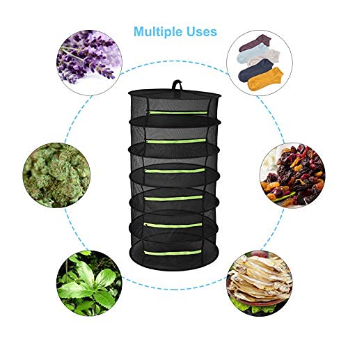 Seropy 10 Pack Metal Clothes Heavy Duty Stainless Steel Coat Hangers with Anti-Slip Notch 16.5 Inch and Seropy Herb Drying Rack Hanging 6 Layer Collapsible Drying Rack Mesh Drying Net with Zipper
