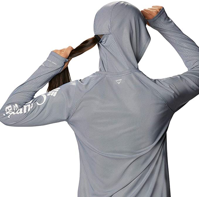 Columbia Women's PFG Tidal Deflector Hoodie, Breathable, UV Sun Protection, Harbor Blue, XX-Large