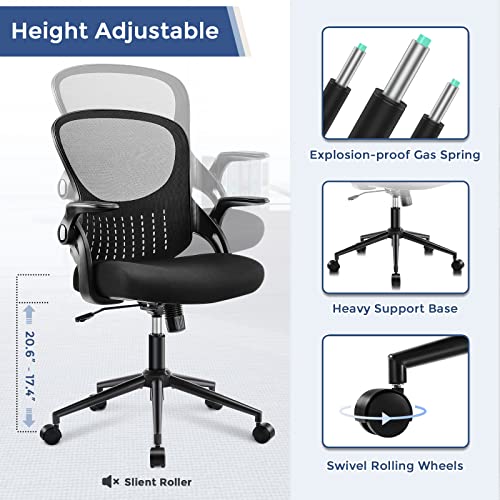 ZUNMOS Home Office Ergonomic Mesh Computer Desk High Back Swivel Task Executive Chair with Soft Armrests Padded Lumbar Support and Adjustable Rotatable Headrest, Black