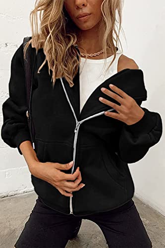 PRETTYGARDEN Women's 2023 Zip Up Y2K Hoodies Casual Long Sleeve Sweatshirts Fall Track Jackets With Pockets (Black,Small)