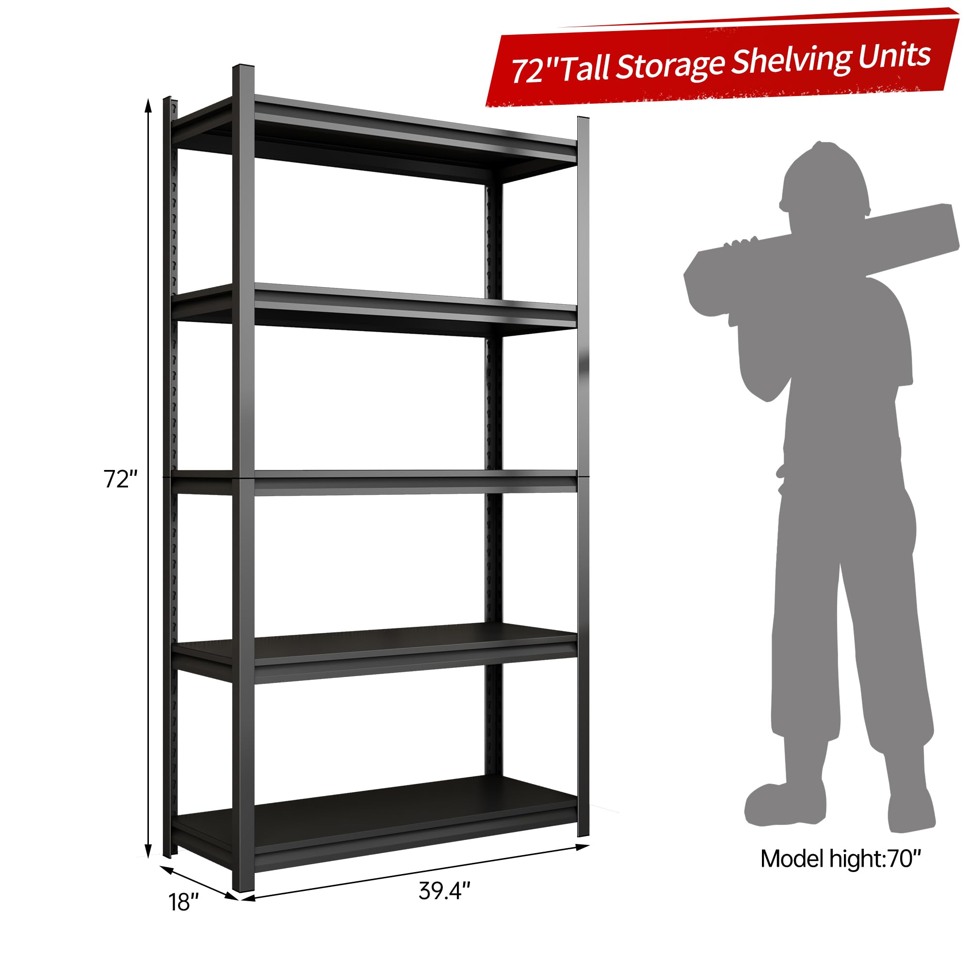InaryLof Metal Garage Shelving, Adjustable 5-Tier Heavy Duty Shelving, 2800 LBS Garage Shelving Unit and Storage,Garage Storage Shelves for Basement,Warehouse,Kitchen (15.7" D*35.5" W*72" H)