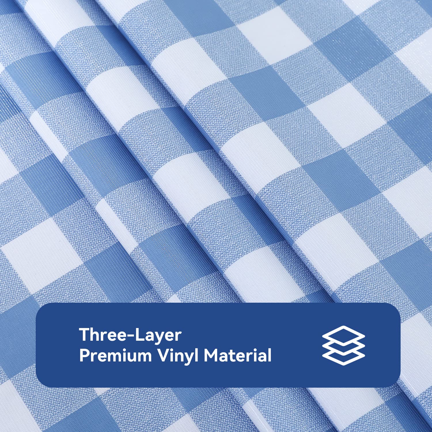 Romanstile Rectangle Vinyl PVC Tablecloth, 100% Waterproof Buffalo Plaid Plastic Table Cloth, Oil Proof Heavy Duty Wipeable Table Covers for Dining/Camping/Picnic/Outdoor - 54 x 78, Light Blue