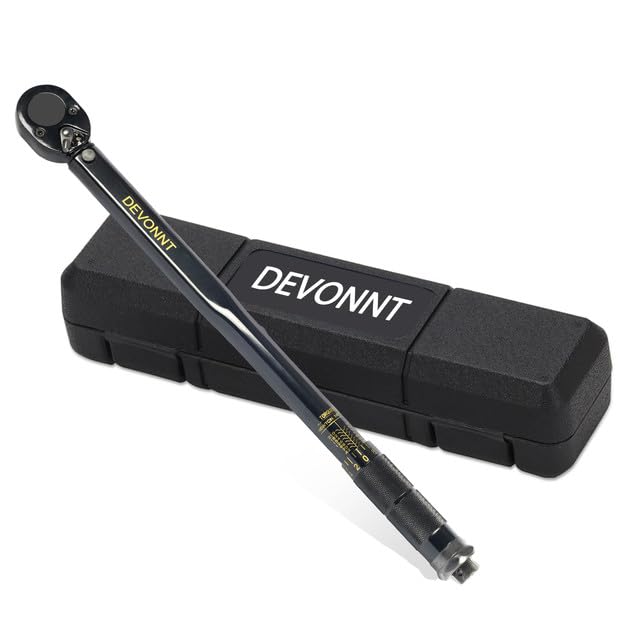 DEVONNT 1/2 Inch Drive Torque Wrench - 20-155 ft.lb/28-210 Nm, Dual-Direction Adjustable 72 tooth Click Torque Wrench with Buckle for Bicycle, Moto, Car Maintenance.Black
