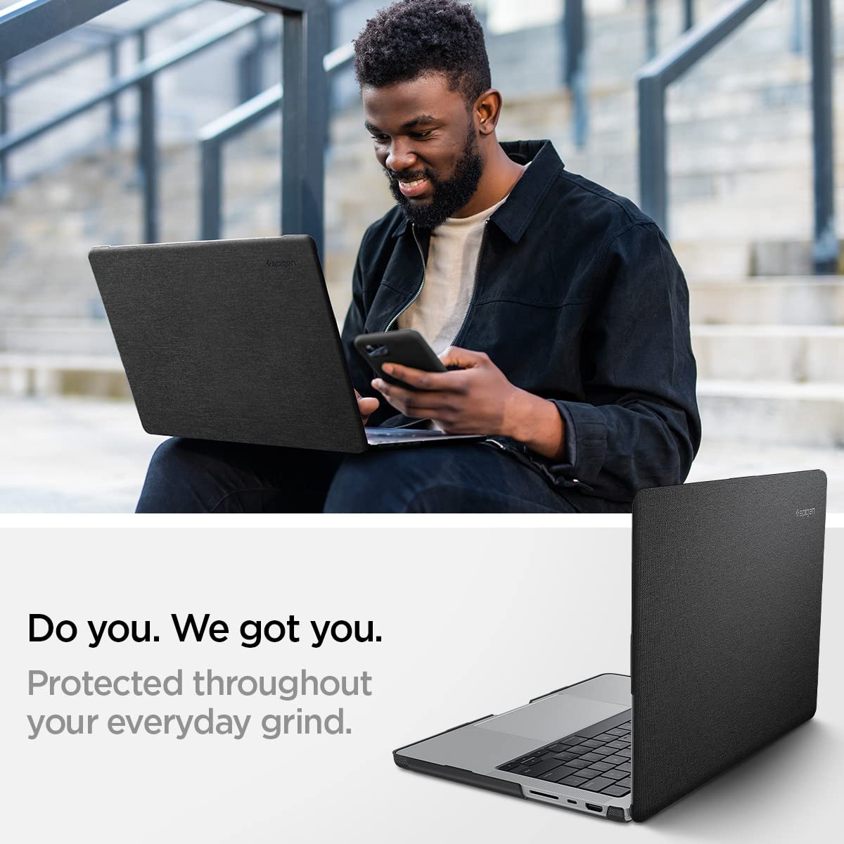 Spigen Urban Fit Designed for MacBook Pro 14 inch Case M4/Pro/Max (2024) M3/M2/M1/Pro/Max (2023-2021) A3112 A3185 A3401 A2918 A2992 A2779 A2442 Premium Knit Fabric Case - Black