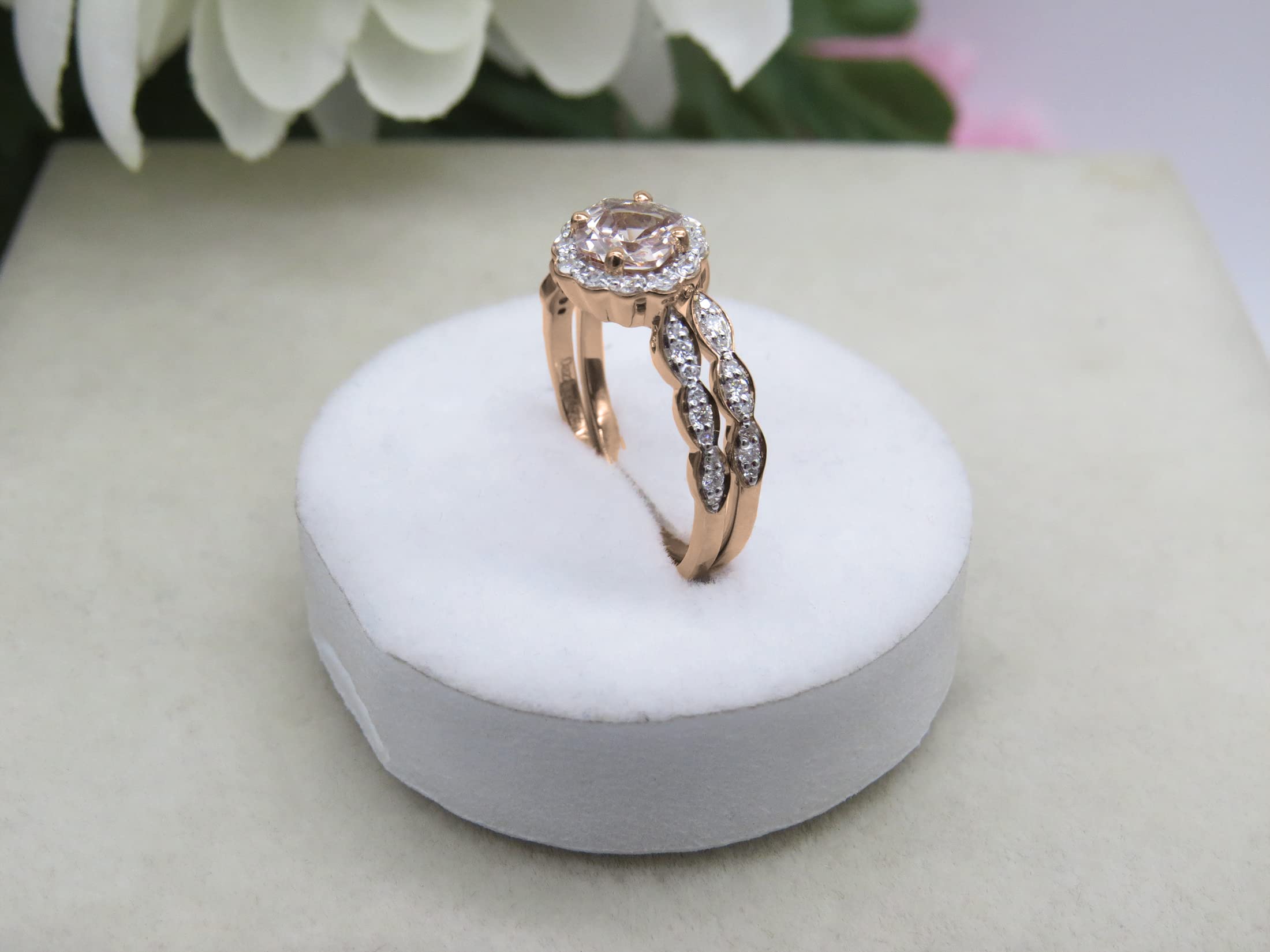 Dazzlingrock Collection 5.5 MM Cushion Morganite & Round Diamond Ladies Halo Wedding Ring Set in 14K Rose Gold, Size 9