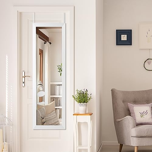 Mirrorize Full Length Over the Door, Long Door Hanging Large Mirrors for Wall Full Body, Shatterproof Tall Floor Mirror, 42"X14", White