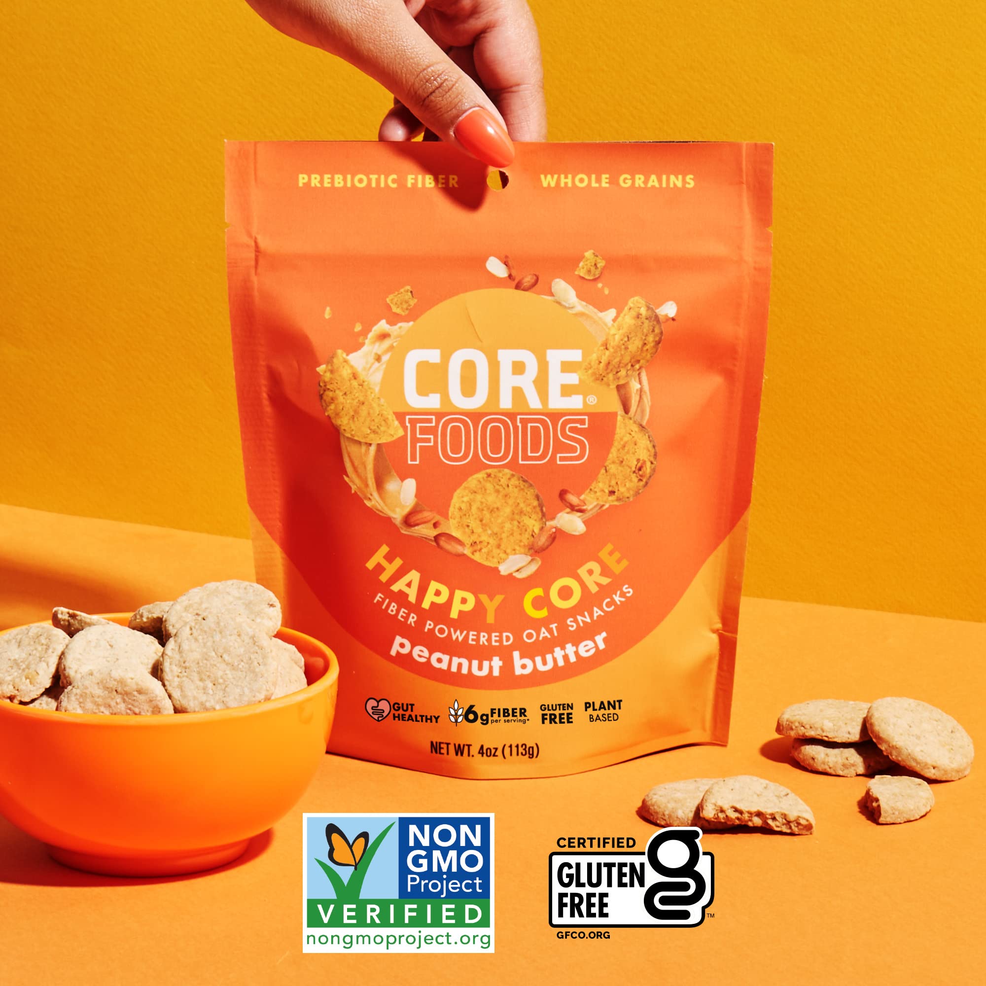 CORE Fiber Powered Oat Snacks, Peanut Butter, 4oz Bag, Plant-Based, 6g Prebiotic Fiber