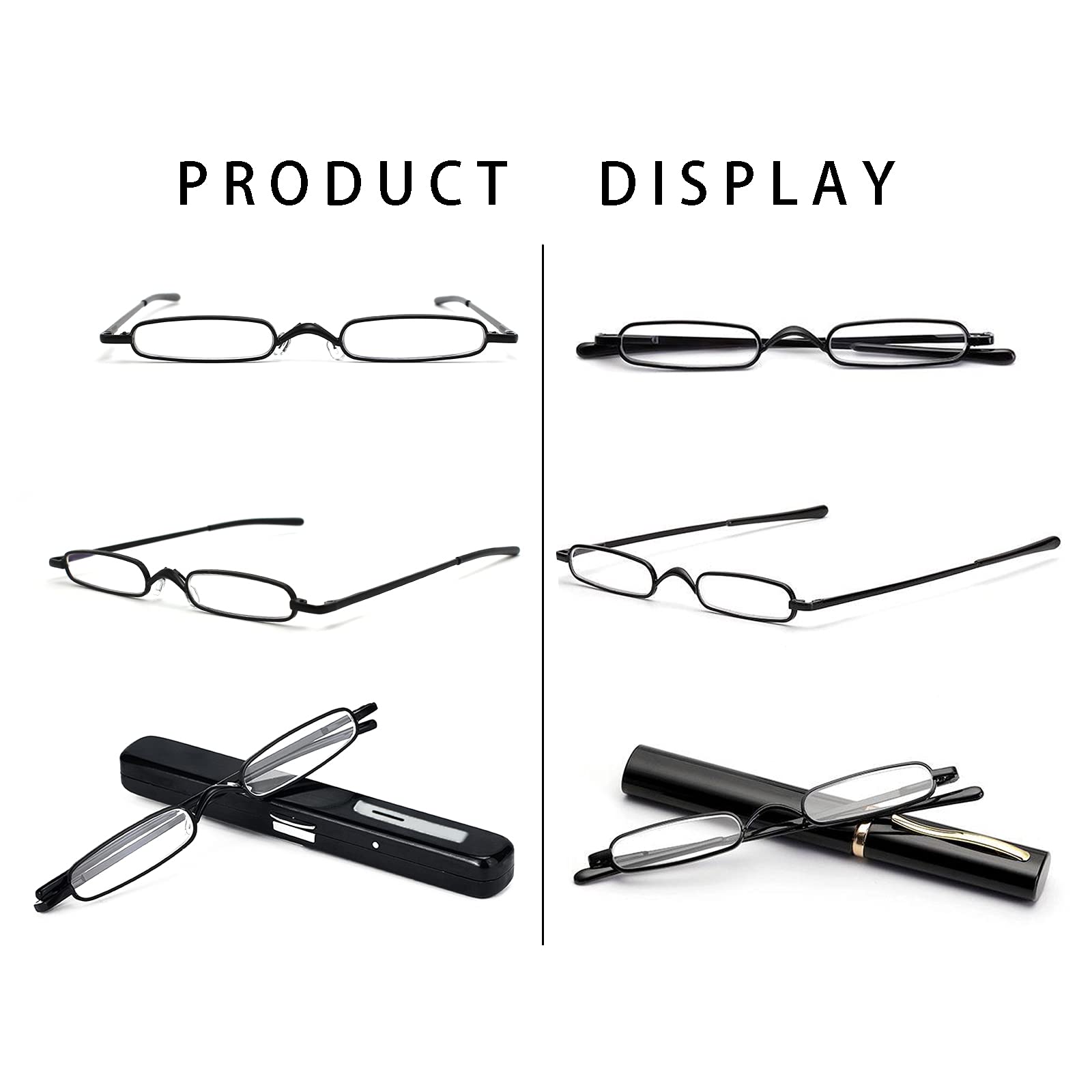 DBEFTLI Mini Metal Reading Glasses - Slim Pocket Readers with Pen Clip Case for Reading Case (2 PCS) 2.50