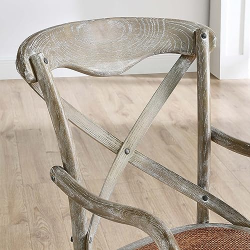 Modway Gear Rustic Modern Farmhouse Elm Wood Rattan Two Dining Armchairs in Gray