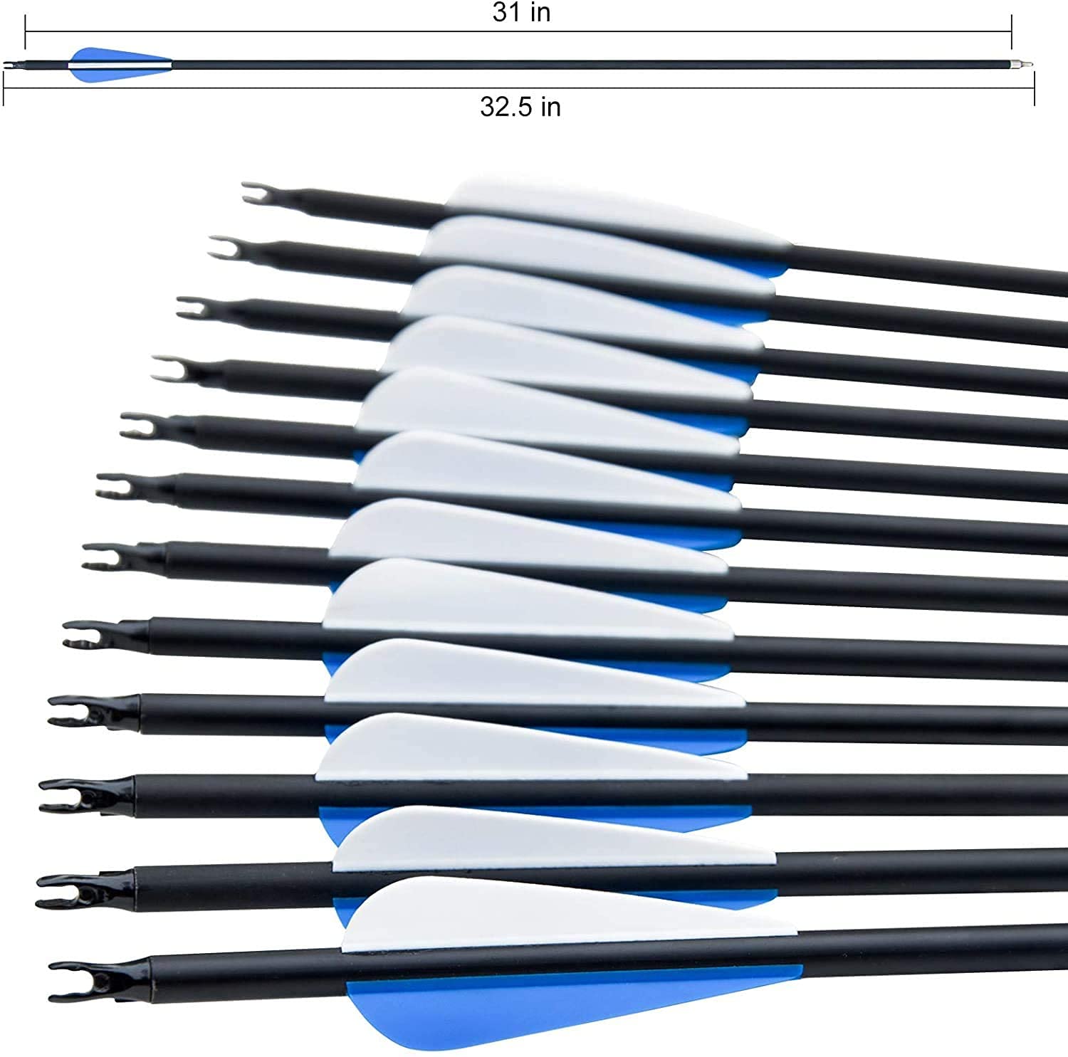 D&Q Carbon Arrow Hunting Arrows, with 100 Grain Removable Tips Target Practice Arrows for Archery Compound & Recurve Bow (Blue+White)
