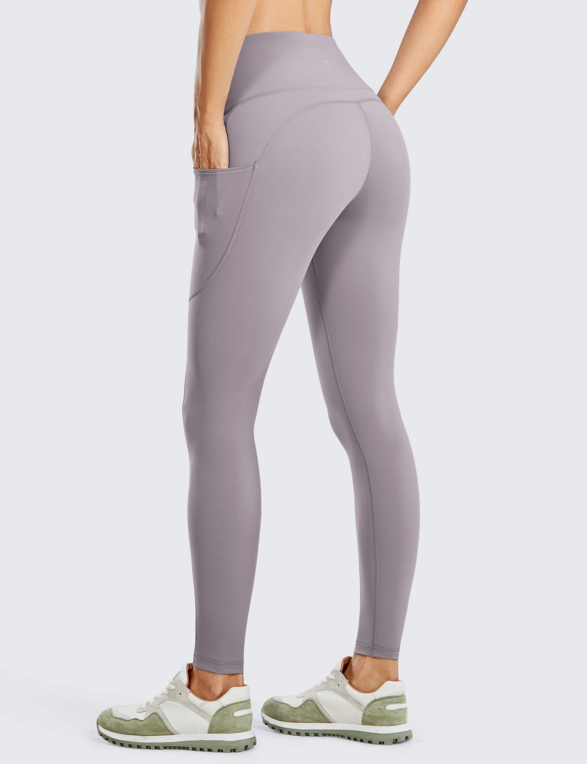 CRZ YOGA Women's Hugged Feeling Compression Workout Leggings 25 inches - High Waisted Gym Athletic Pants with Pockets Arctic Plum Small