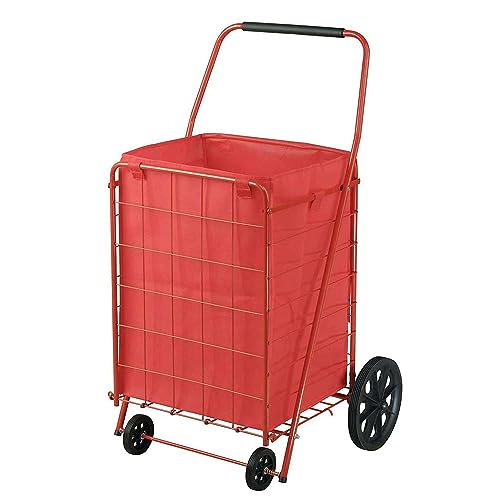 wenyuyu Trolley Red Foldable Shopping cart for Groceries with 4 Wheels and Removable Bag and Rolling Personal Handtruck Standard,Transport Up to 120 Pounds