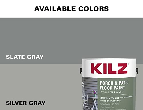 KILZ Low-Lustre Enamel Porch & Patio Latex Floor Paint, Interior/Exterior, Slate Gray, 1 Gallon