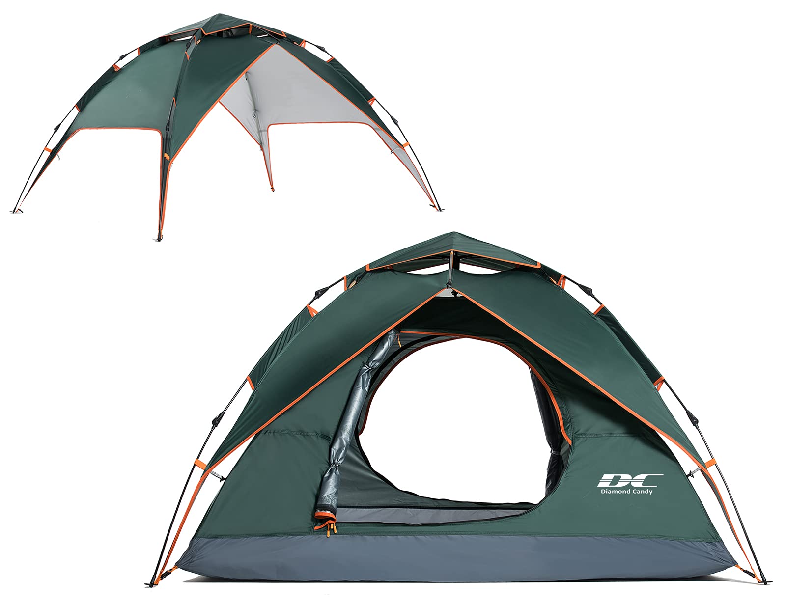 Diamond Candy Pop Up Tents for Camping 2-3 Person, 3000mm Waterproof Tent, Instant Setup in 60 Seconds, 2 Ventilated Mesh Doors, 8x7 ft Sun Shelter
