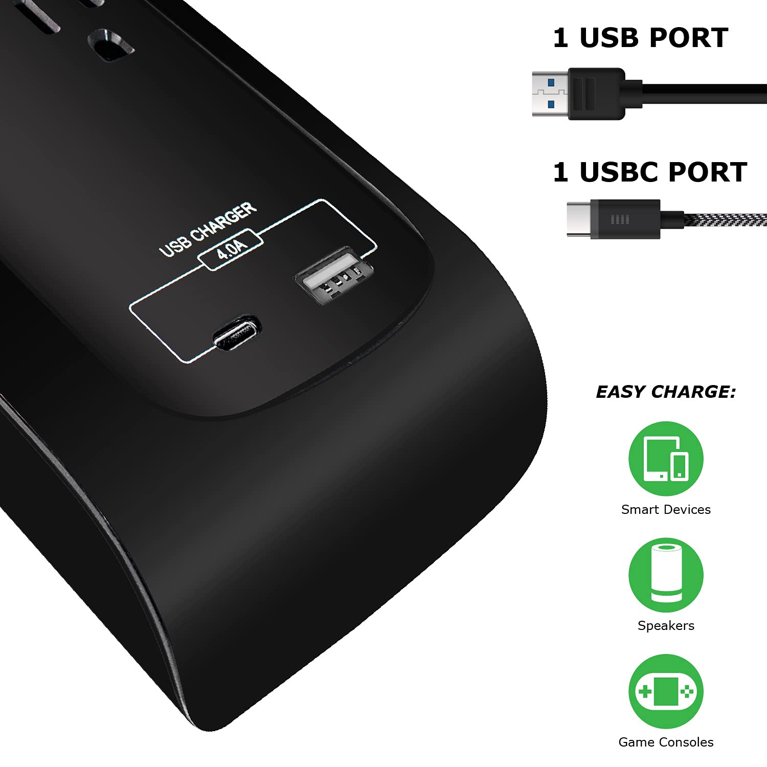 Digital Energy 8 Outlet Surge Protector Power Strip 4200 Joules USB-C and USB-A, 3 Wide Spaced Outlets, 6 Foot 14/3 AWG Cord, White