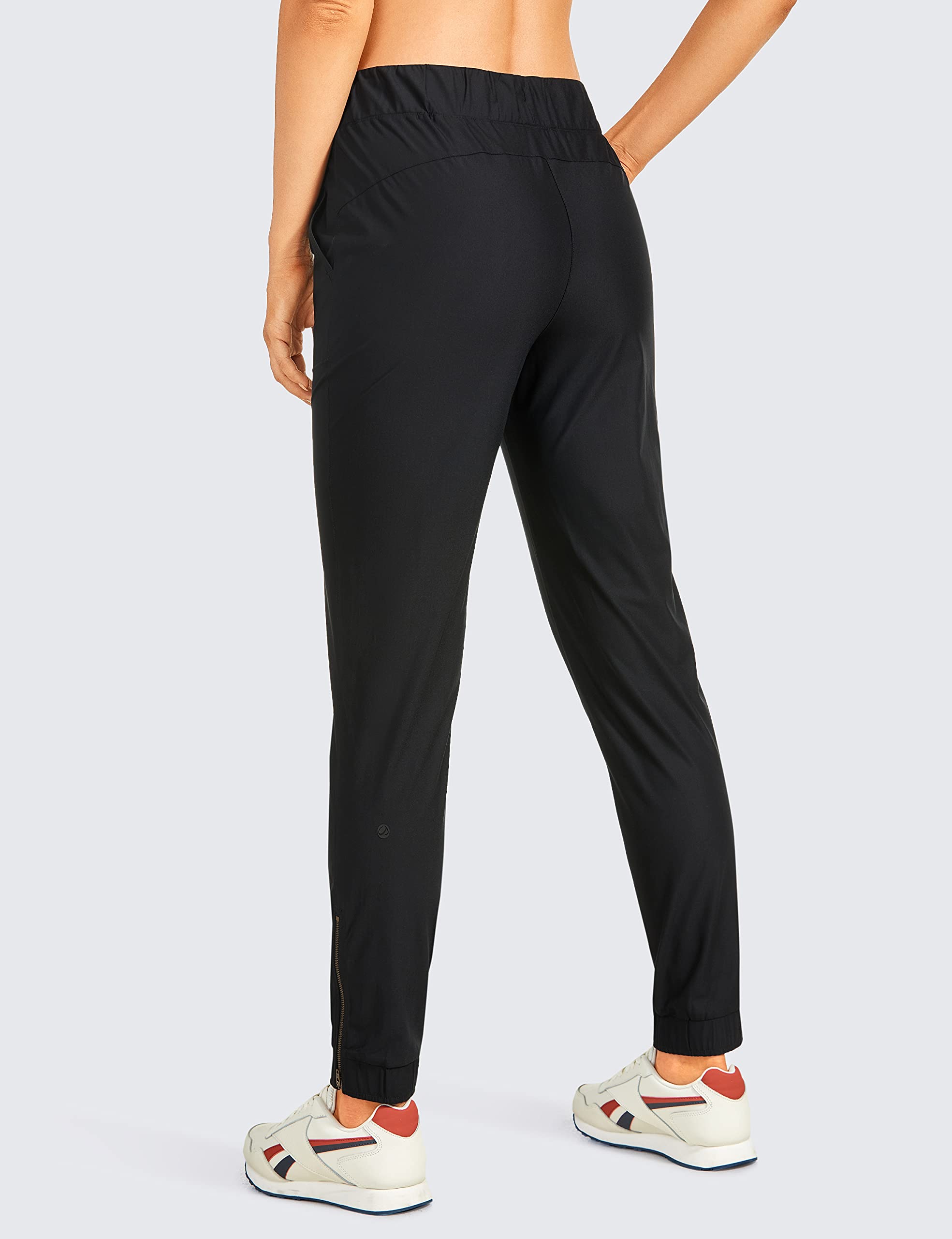 CRZ YOGA Women's Lightweight Joggers Drawstring Golf Pants Zipper Ankle Sports Casual Workout Pants with Pockets Black Medium