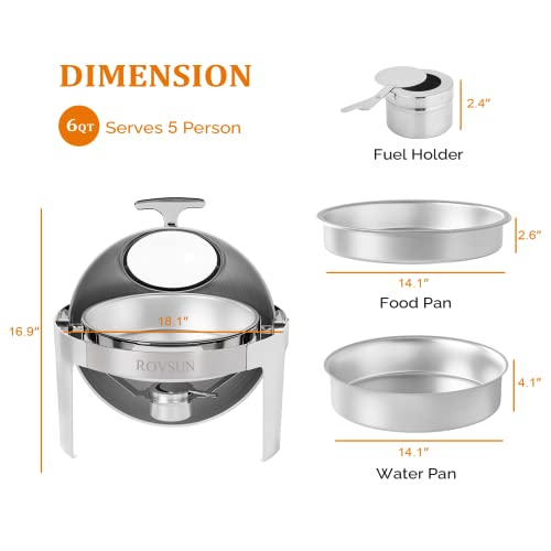 ROVSUN Roll Top Chafing Dish Buffet Set,6 Quart Round Stainless Steel Chafer for Catering,Buffet Servers and Warmers Set with Glass Window for Wedding, Parties, Banquet, Events,Graduation