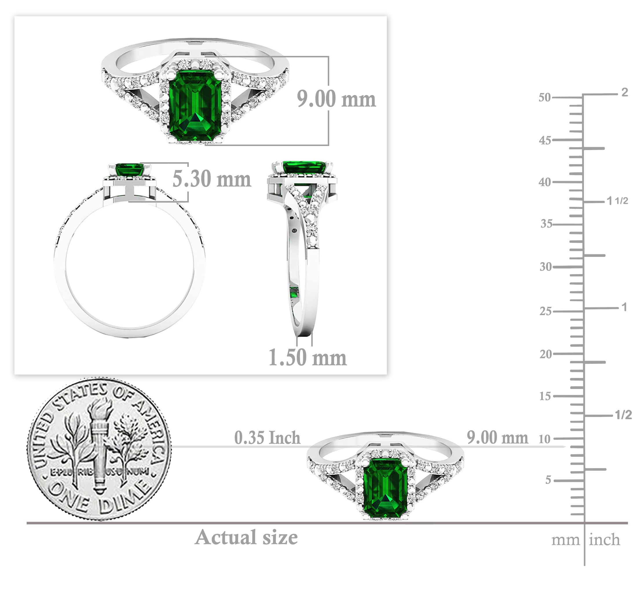 Dazzlingrock Collection 7x5mm Lab Created Emerald & Round White Diamond Halo Split Shank Engagement Ring for Women in 925 Sterling Silver Size 5.5