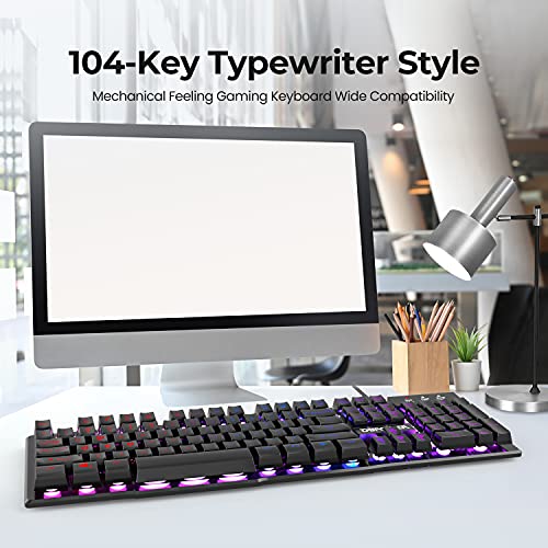 DBPOWER Gaming Office 2-in-1 Keyboard with 3-Color LED backlighting, Ergonomic Waterproof Mechanical Feel Full-Size 104-key Gaming Keyboard, Office Equipment for PC laptops Computer