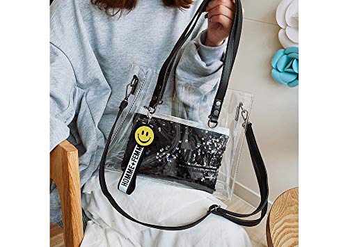 Clear Bags For Women Transparent Crossbody Shoulder Bag Handbag Tote (Black)