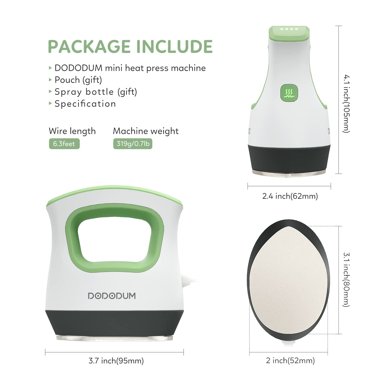 DODODUM Mini Heat Press Machine Easy to Use for T Shirts Shoes Hats Small HTV Iron-on Vinyl Projects Portable Heating Transfer Iron Green