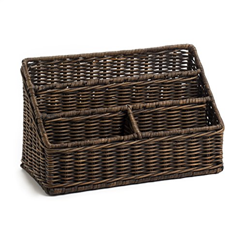The Basket Lady Large Wicker Organizer Basket, 12.5 in W x 6 in D x 7.5 in H, Antique Walnut Brown