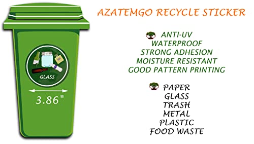 Set 6 Recycle Sticker for Trash Can Bins, Waterproof Anti-UV Strong Adhesive, Signs Decals Paper Glass Plastic Metal Trash Food Waste - Diam. 3.86"
