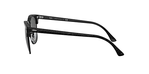 Ray-Ban RB3016 Clubmaster Square Sunglasses, Wrinkled Black On Black/Dark Grey, 49 mm