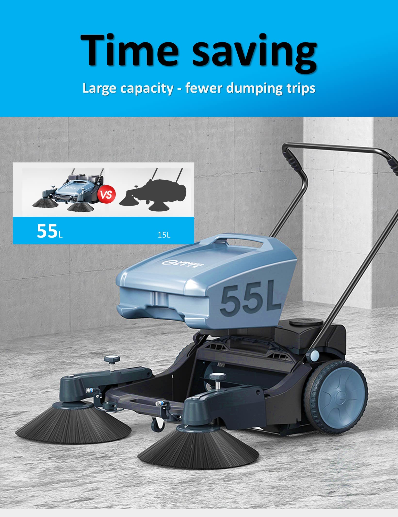 Industrial Sweeper,Floor Sweeper Manual,Street Sweeper,Just Walk and Push - 14.5 Gallon Capacity, 40.1" Sweeping Width, Sweeps 41500 Square Feet/Hour,for Shop/Workshop/Farm/Warehouse/Road (55)