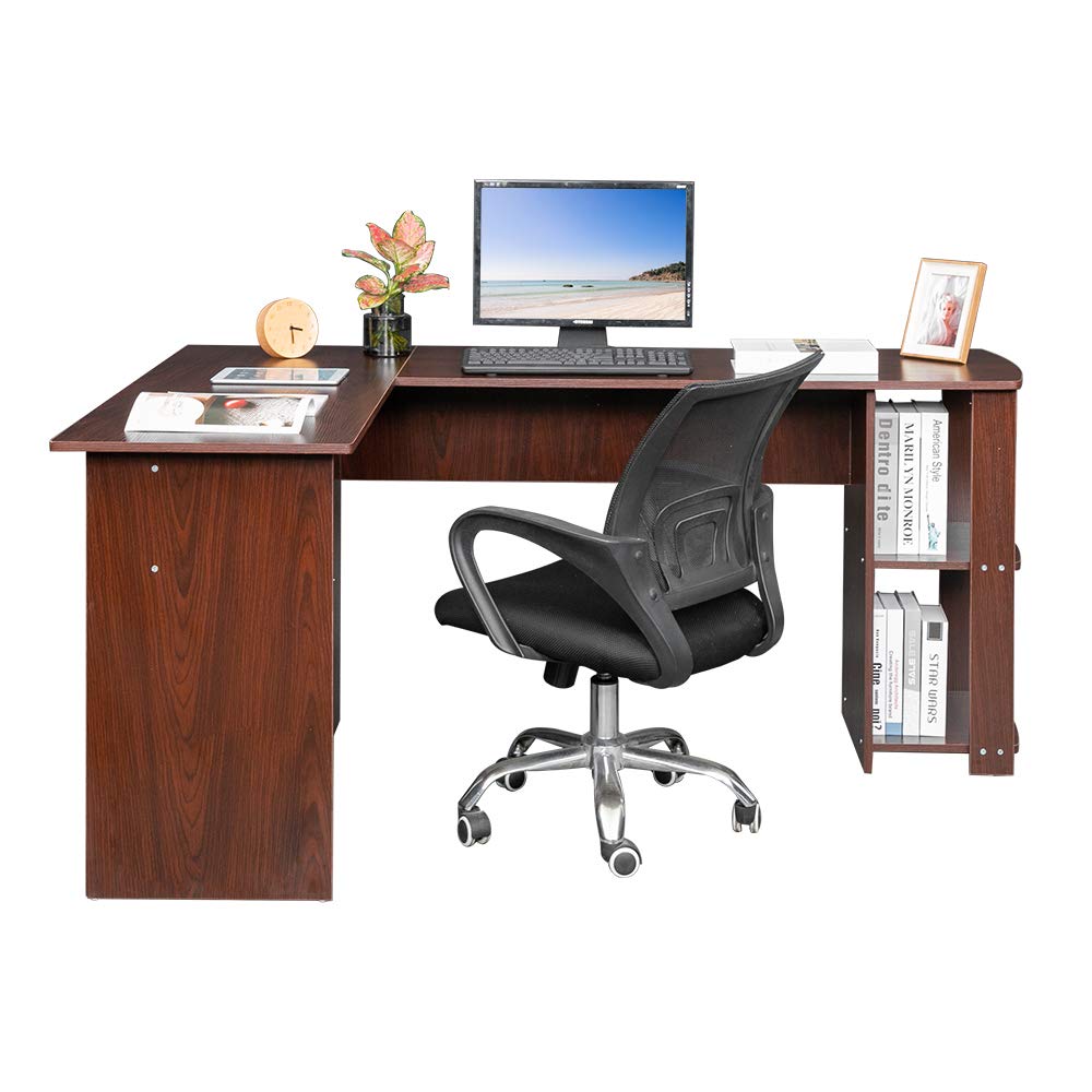 Dark Brown Computer Desk Corner Desk with Shelves, Home Office Desk, L-Shaped Desk Table Workstation Writing Table with Storage Shelves 52.75" H x 19.67 "Lx 27.56" H