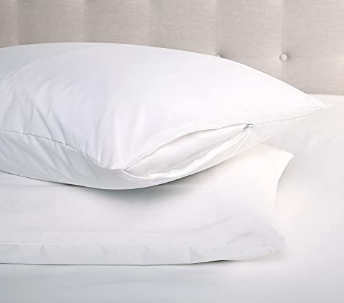 Royale Linens Waterproof Queen Pillow Protector 2 Pack - 20x30 Inches - Pillow Encasement - 100% Microfiber - Zippered Closure - Pillow Case - Smooth & Breathable (Queen, Pack of 2, White)
