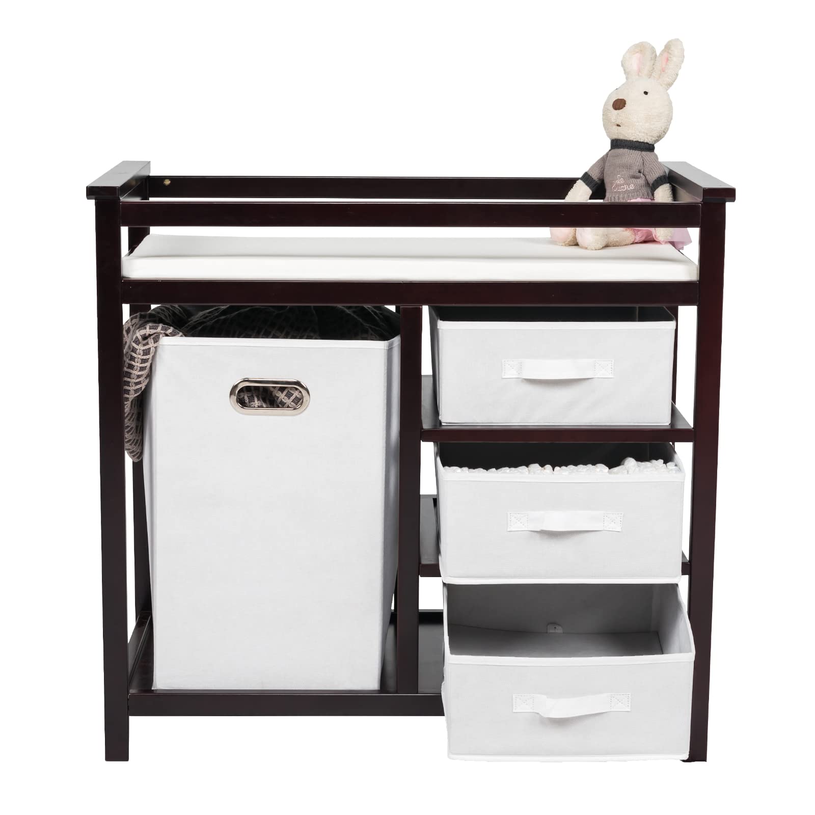 Kinsuite Baby Changing Table - Modern Wooden Nursing Table, with Cushions and Storage Drawers, Mother’s Intimate Care, Convenient and Safe, Brown